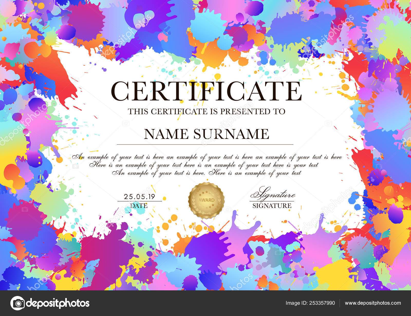 Certificate Diploma Template Colorful Pattern Background Art Paint ...