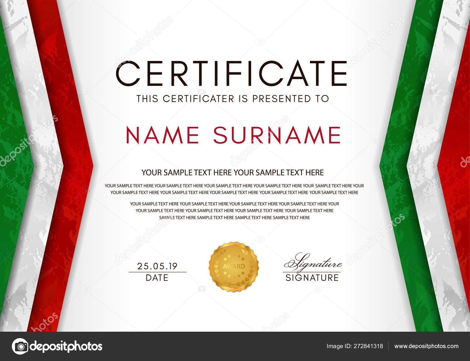 Certificate Template Italian Flag Black Red Yellow Colors Frame Gold ...
