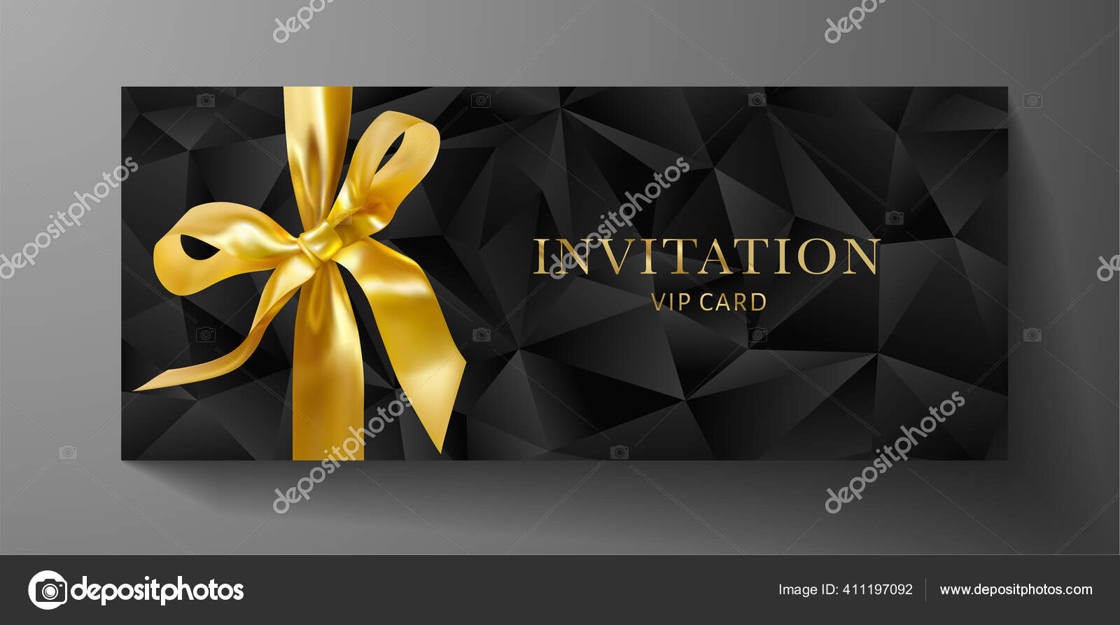 Luxurious Vip Invitation Template Black Polygon Background Gold Bow ...