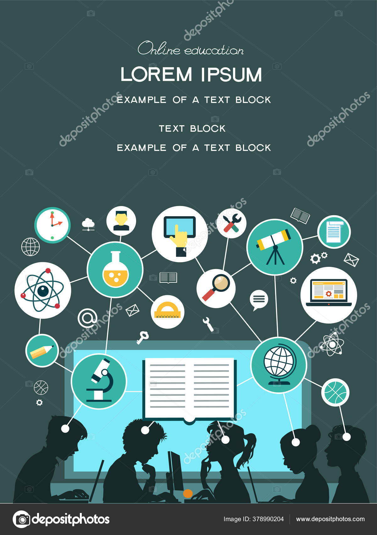 Vector Concept Online Education Learning Silhouettes Teenagers Studying ...
