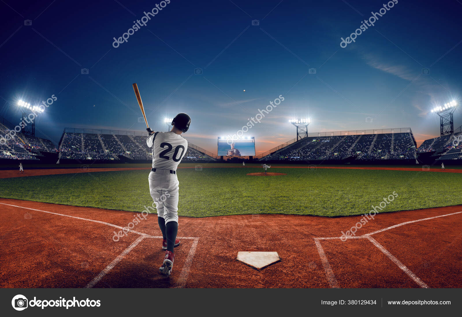 Baseball Player Professional Baseball Stadium Evening Duri — Stock ...