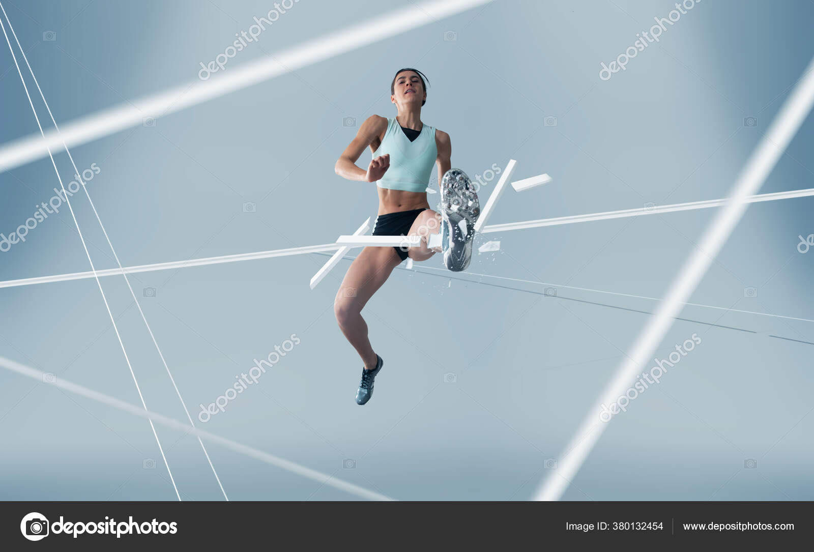 Female Athlete Running Jumping Side View Shot Healthy — Stock Photo ...