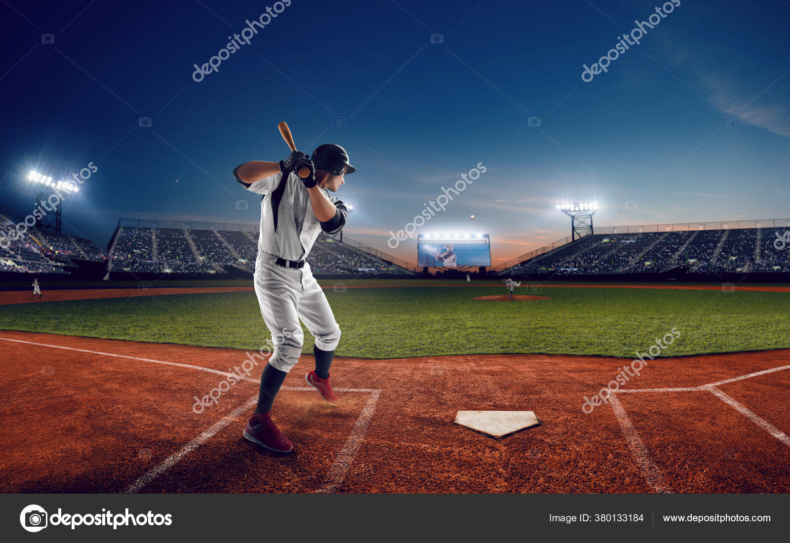 Baseball Player Professional Baseball Stadium Evening Duri — Stock ...