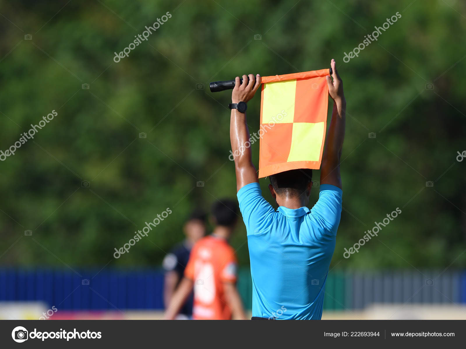 Assistant Referee Hold Flag Substitution Signal Stock Photo by ©daykung ...