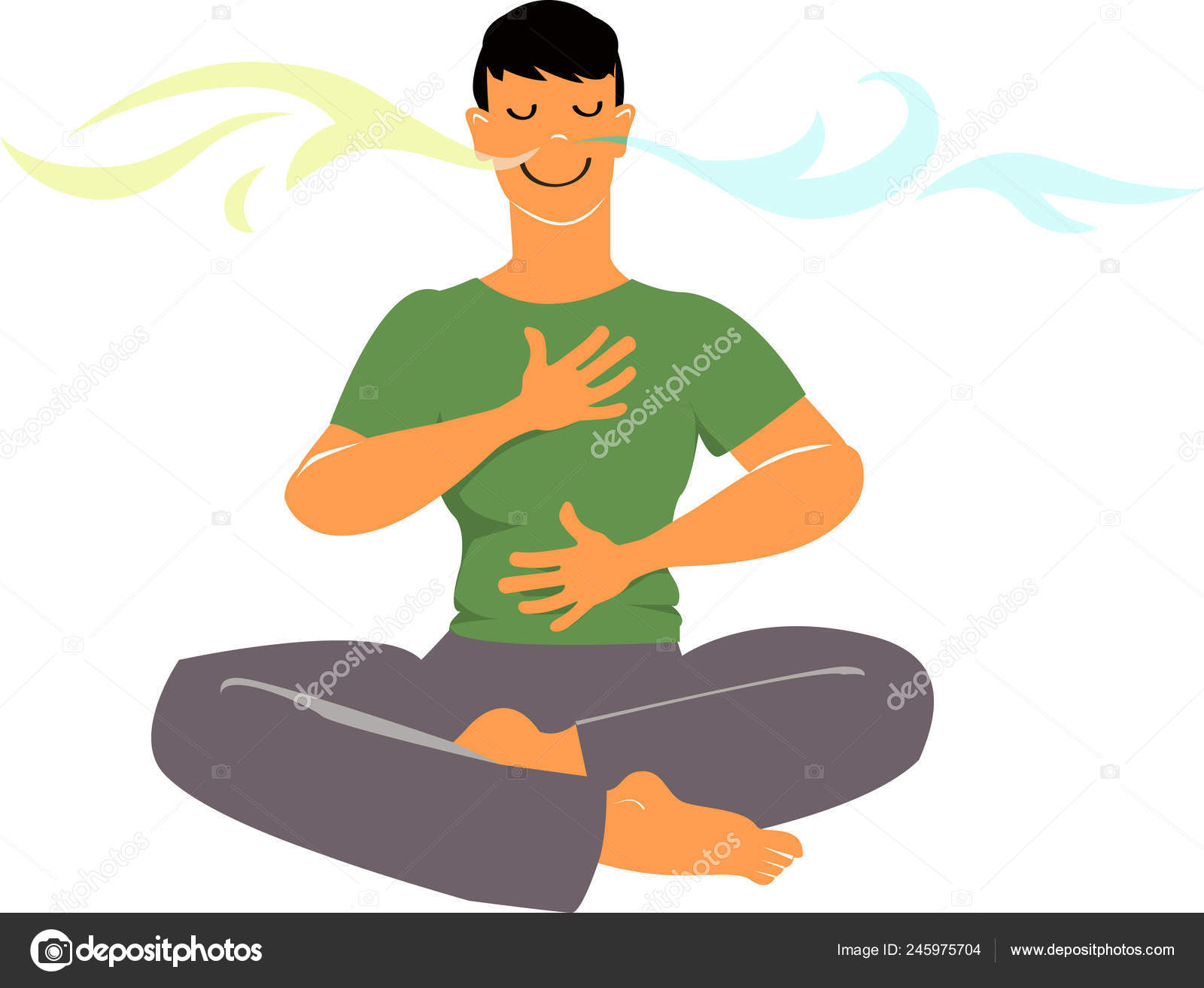 Hombre Practicando Ejercicios Respiración Eps Vector Dibujos Animados ...