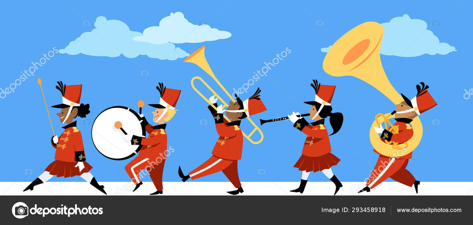 Cute Children Playing Instruments Marching Band Parade Eps Vector ...