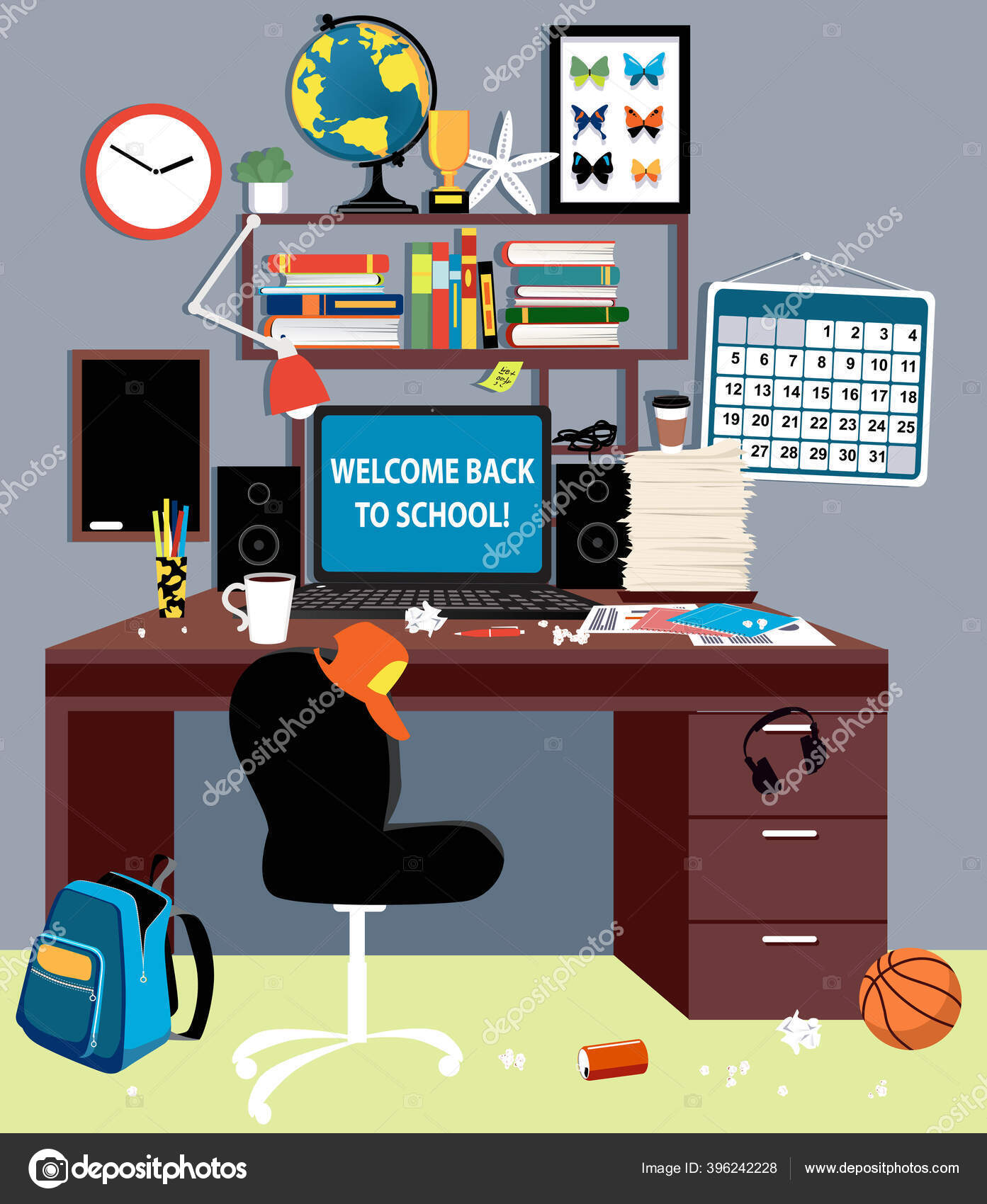 Cartoon Messy School Desk