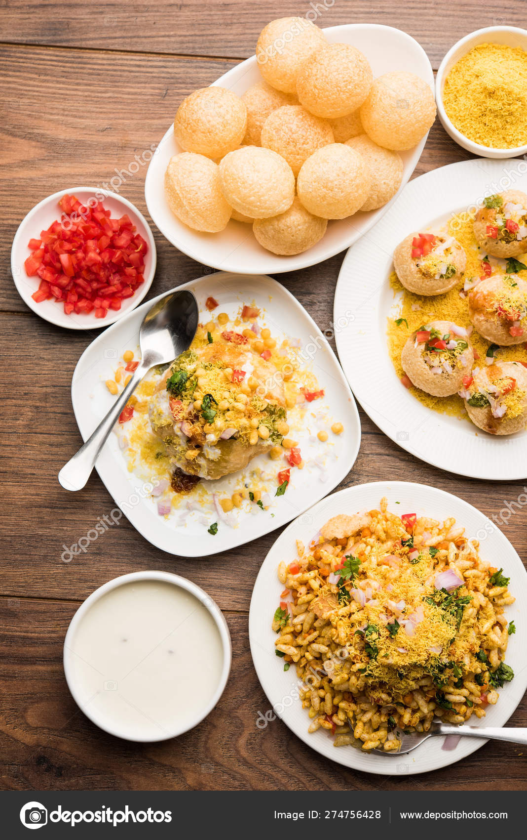 Group Bombay Chat Food Includes Golgappa Panipuri Bhel Puri Sev — Stock ...