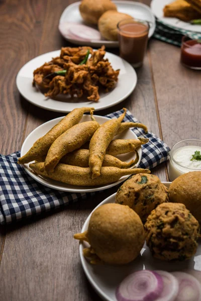 Indian Tea time snacks in group includes Veg Samosa, Kachori/kachaudi ...