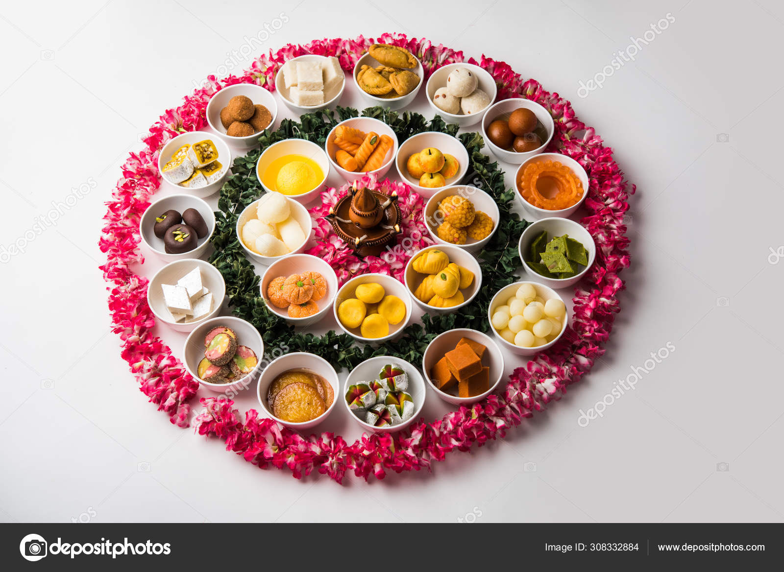 Flower Rangoli Sweets Mithai Diya Bowls Diwali Any Other Festivals ...