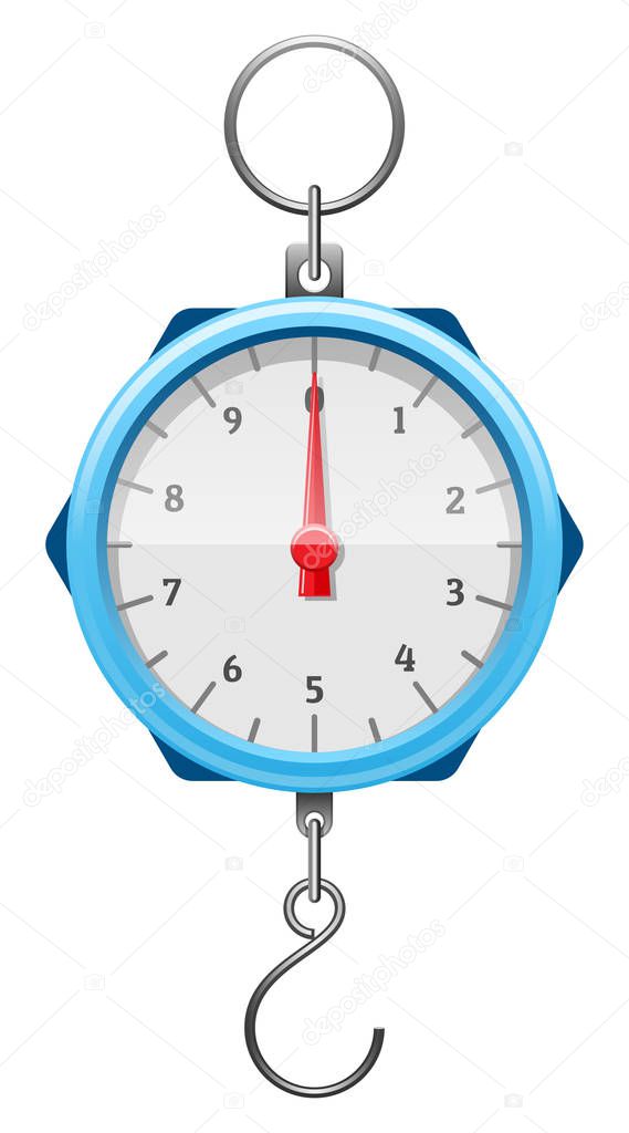 Balanza mecánica azul de acero con flecha roja. Vector 2022