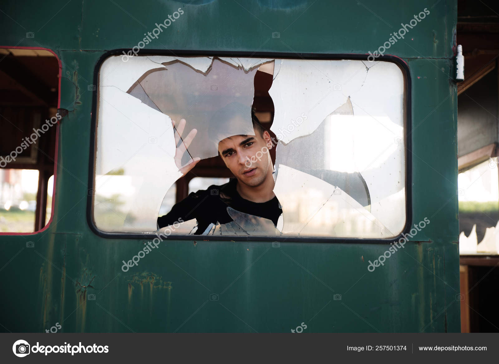 Portrait Young Man Broken Window Glass Stock Photo by ©Sashka.photo ...