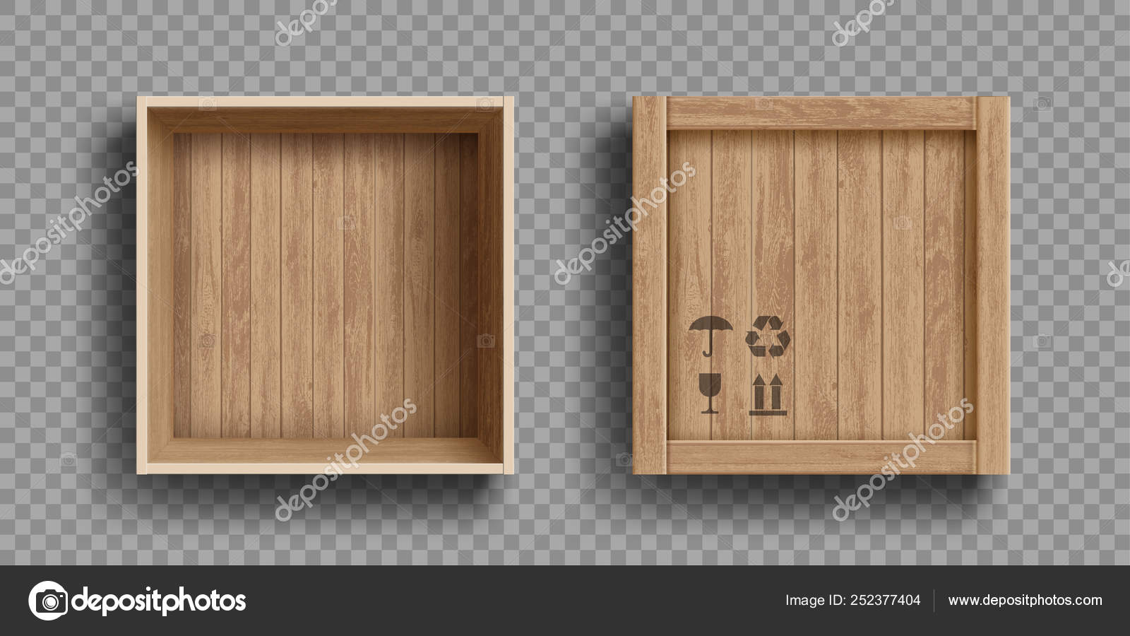 Empty Open Closed Wooden Box Isolated Transparent Background Vector ...
