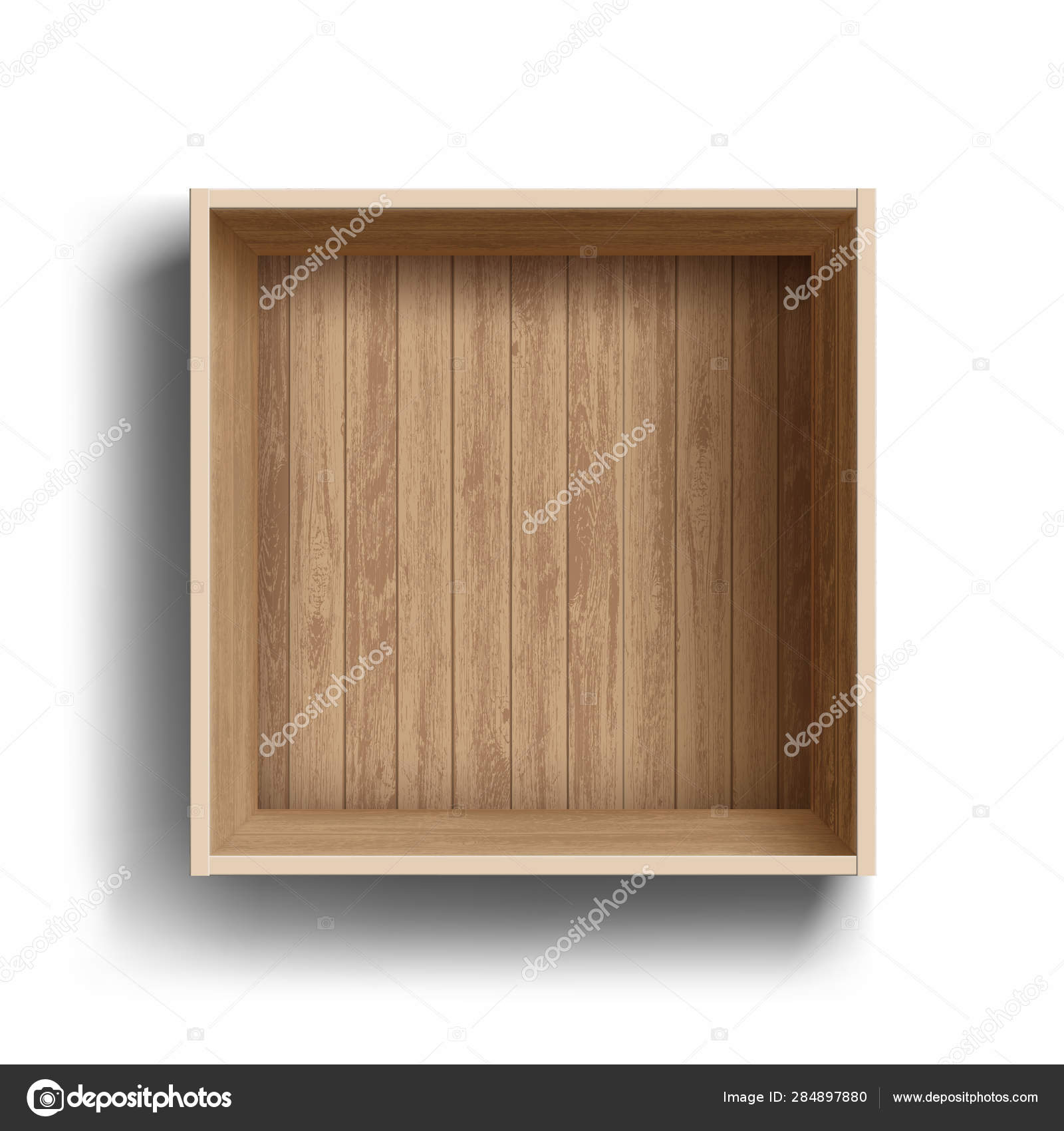 Empty open wooden box template. Isolated on white background Stock ...