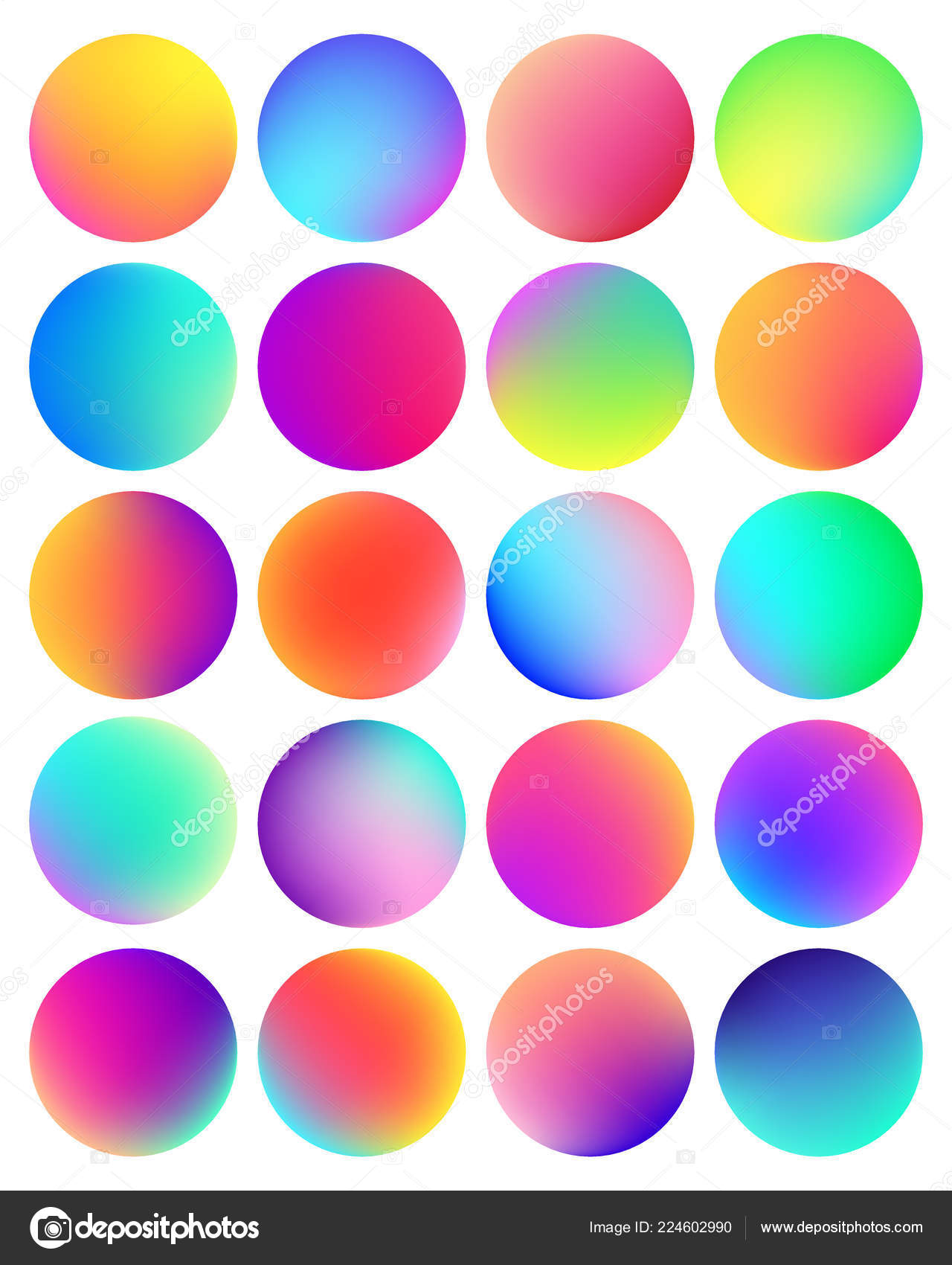 Rounded holographic gradient sphere button. Multicolor fluid circle gradients, colorful soft ...