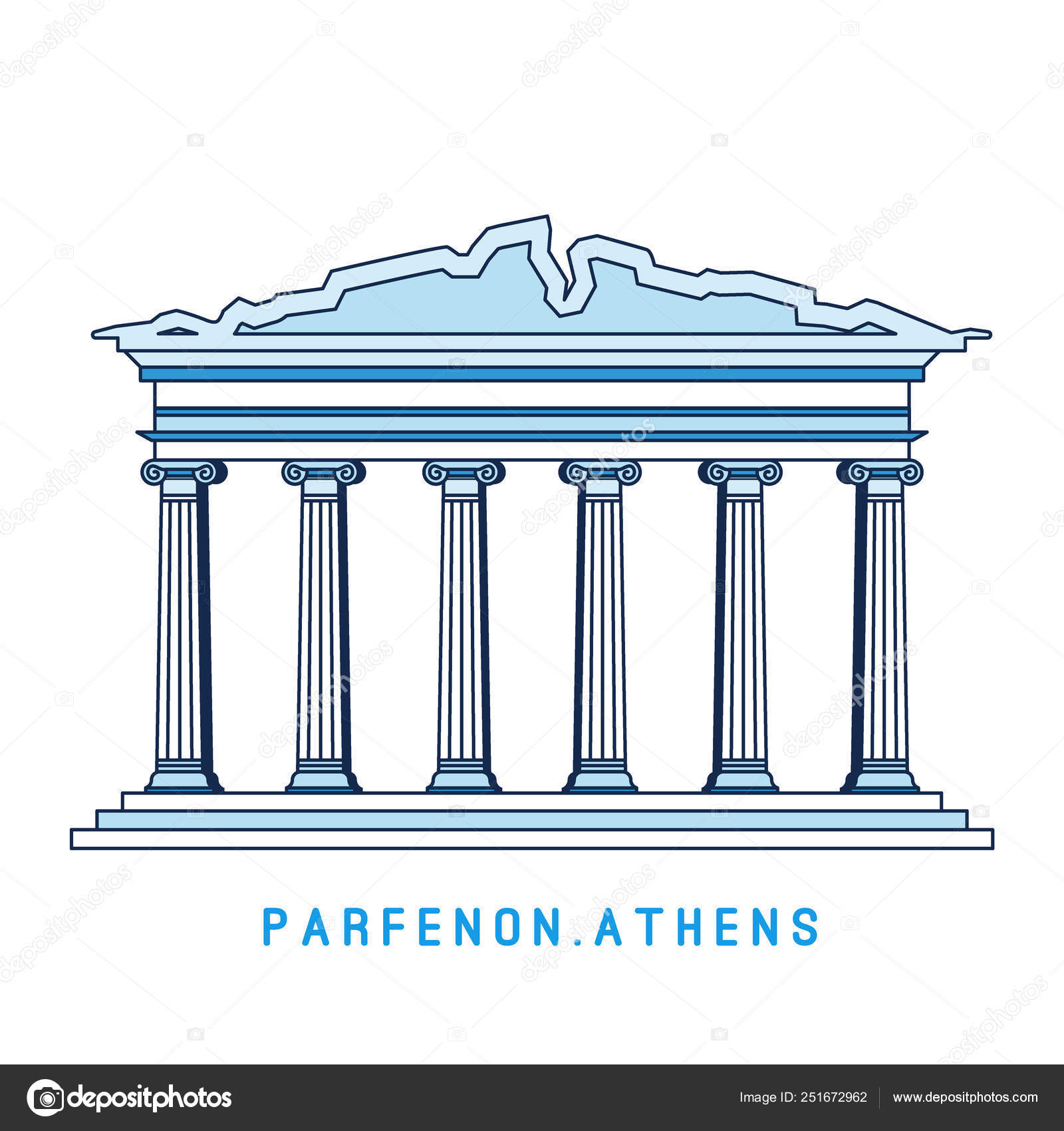 Arte de línea Partenón, Atenas, Grecia, vista famosa europea, templo ...