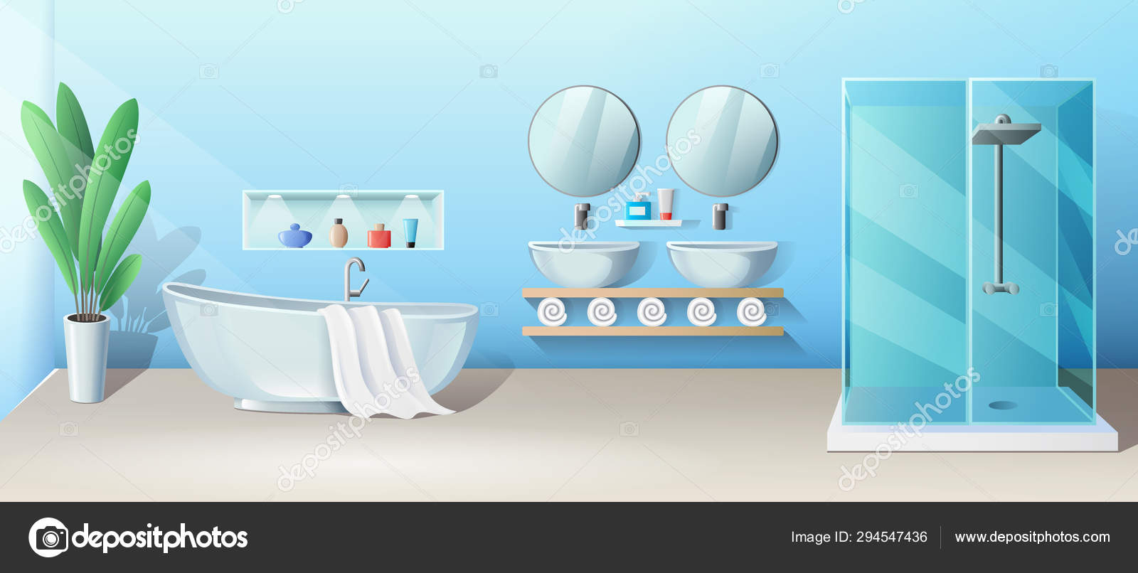 Interior del cuarto de baño moderno con bañera y ducha, banner ...