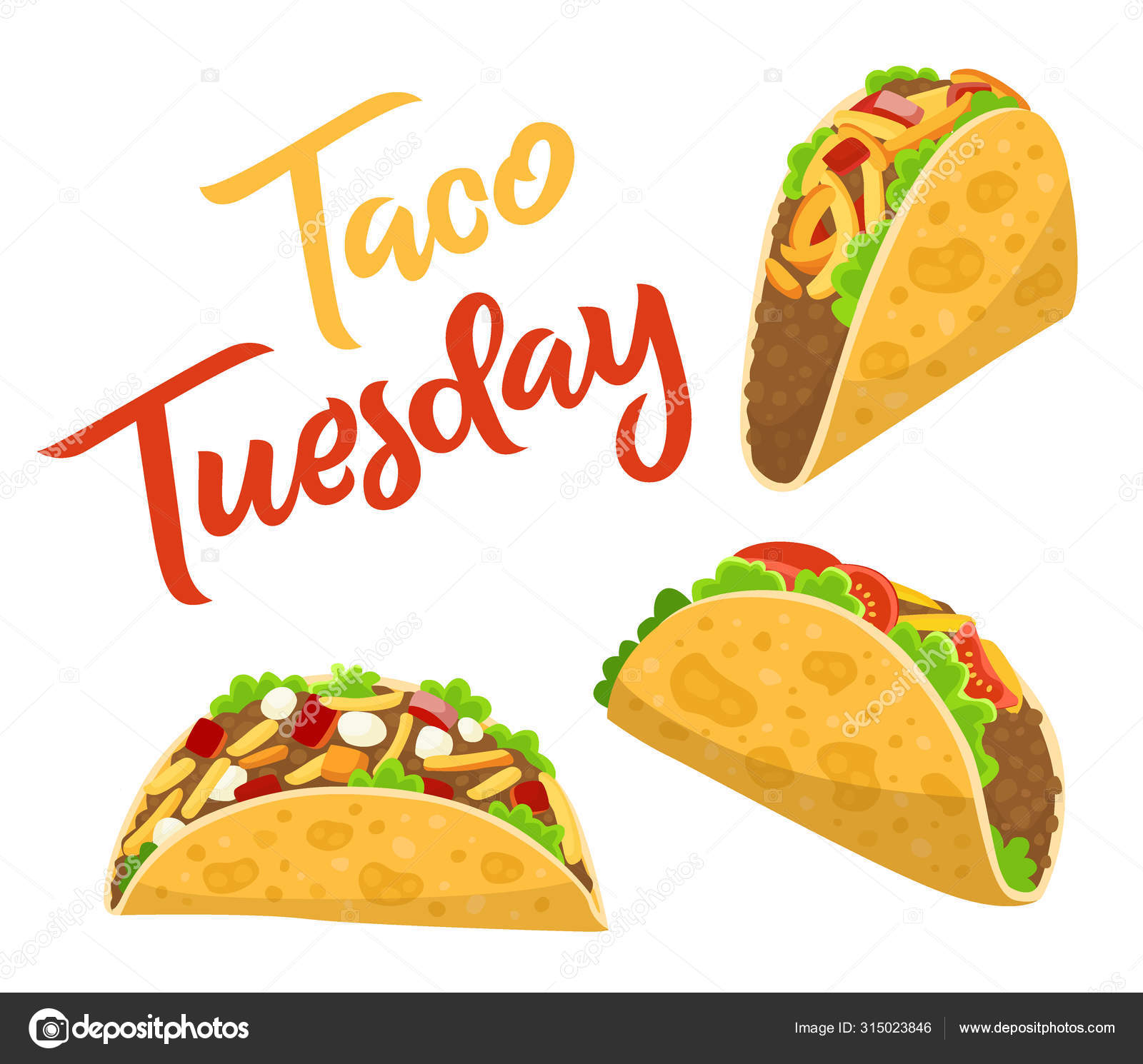 Traditional taco Tuesday poster with delicious tacos, Mexican food ...
