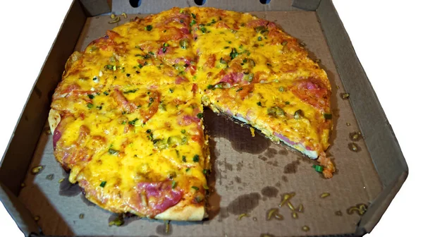 A craft box with two adjarian khachapuri, isolate. Food delivery ...