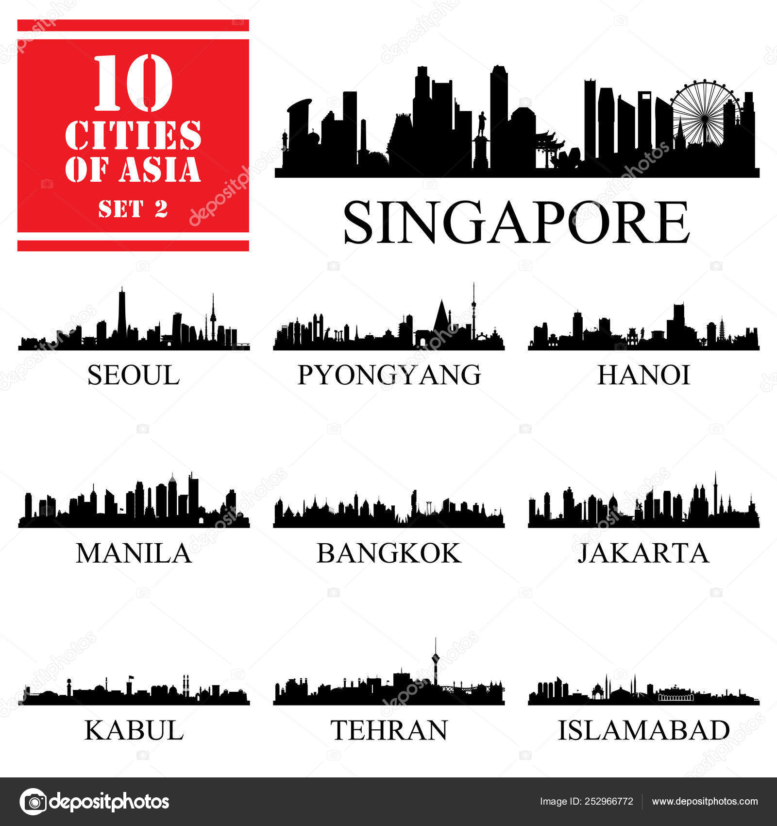 10 Asian cities, set of vector illustration Stock Vector Image by ©ray ...