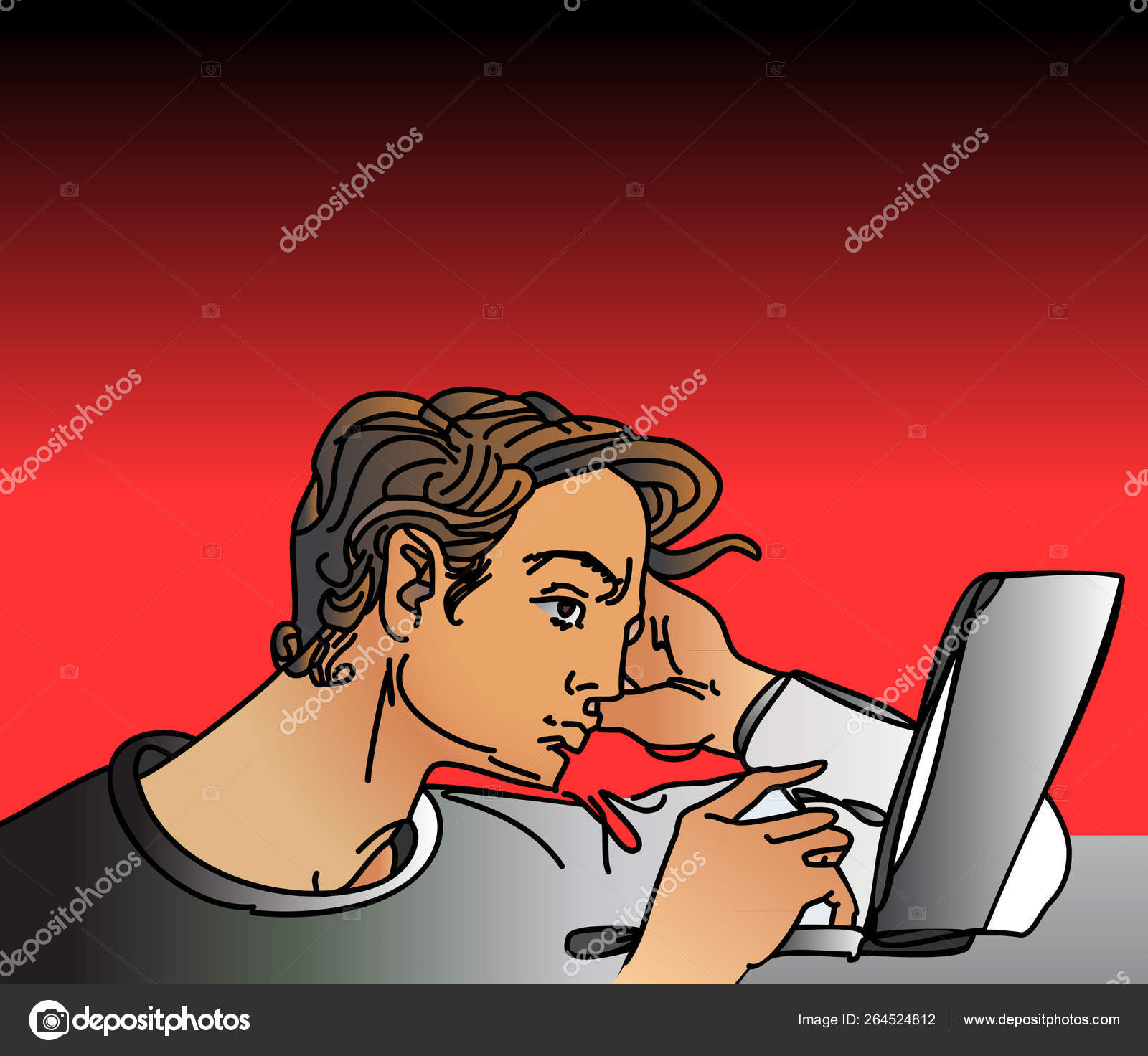 Guy with a laptop on a red background Stock Vector Image by ...