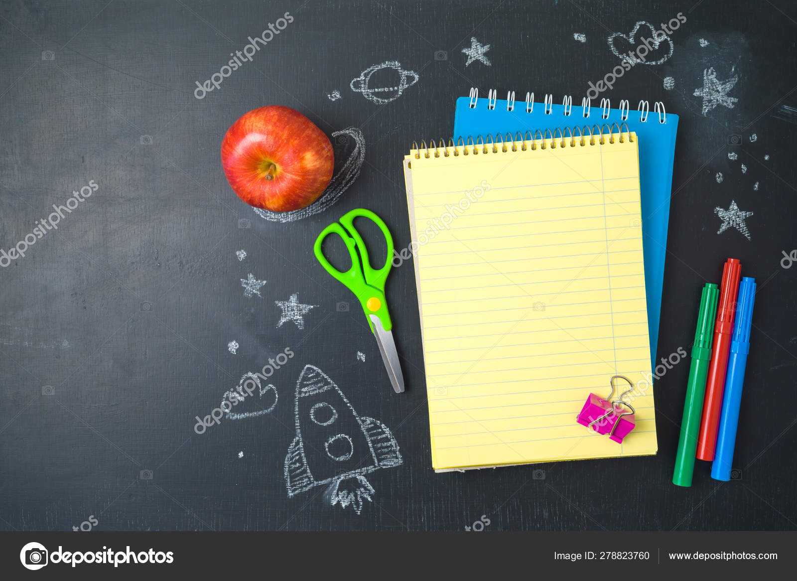 Back to school background with notebook and school supplies over Stock ...