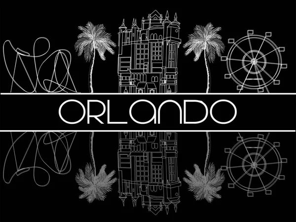 Orlando White Lettering Colorful Backround Vector Travel Icons ...