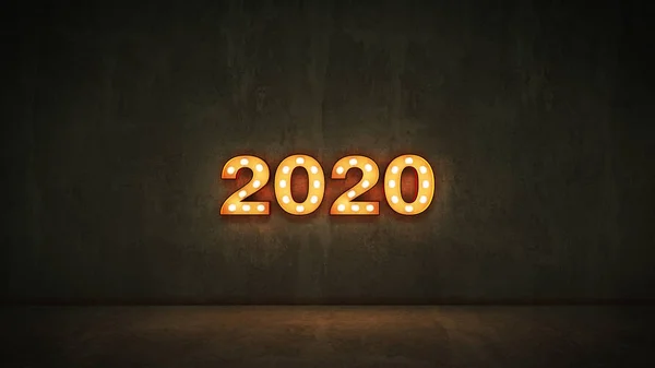 marquee light 2020 letter sign, New Year 2020. 3d rendering - Stock ...