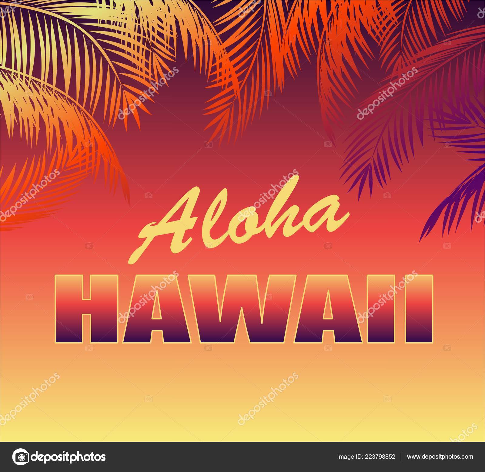 Neon Background Aloha Hawaii Lettering Palm Leaves Silhouettes Shirt ...