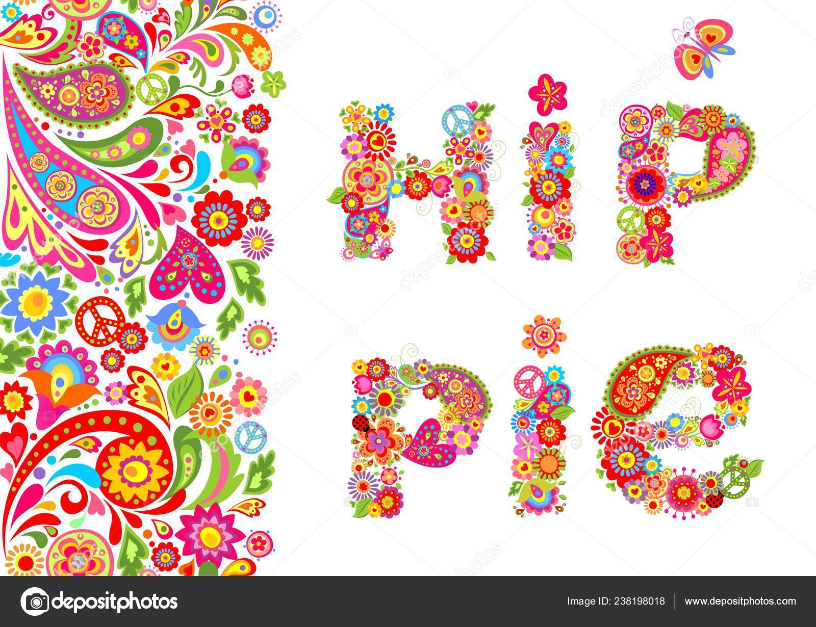 Vivid Floral Seamless Border Hippie Flowers Lettering Shirt Print Other ...