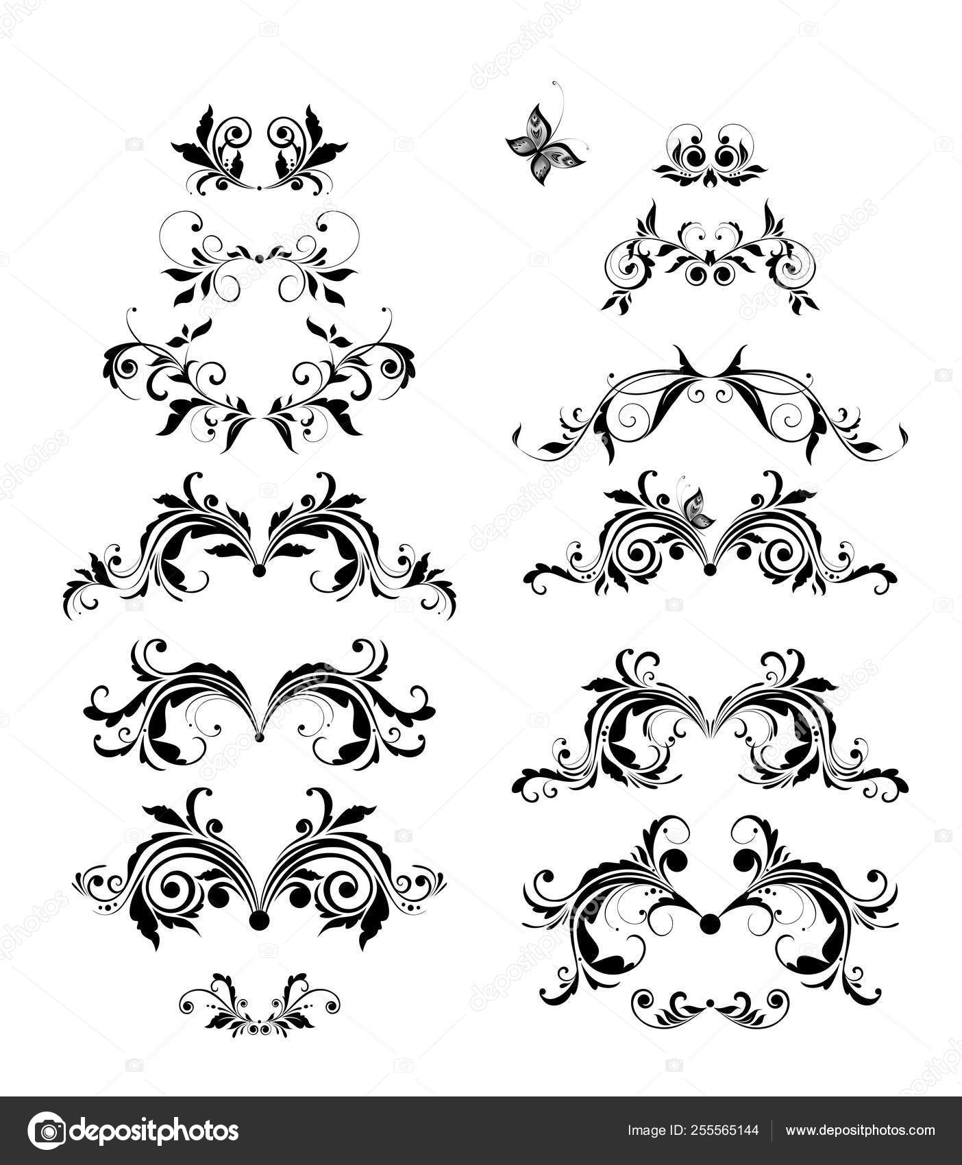 Vintage Floral Headers Vector Set Black White Retro Design — Stock ...