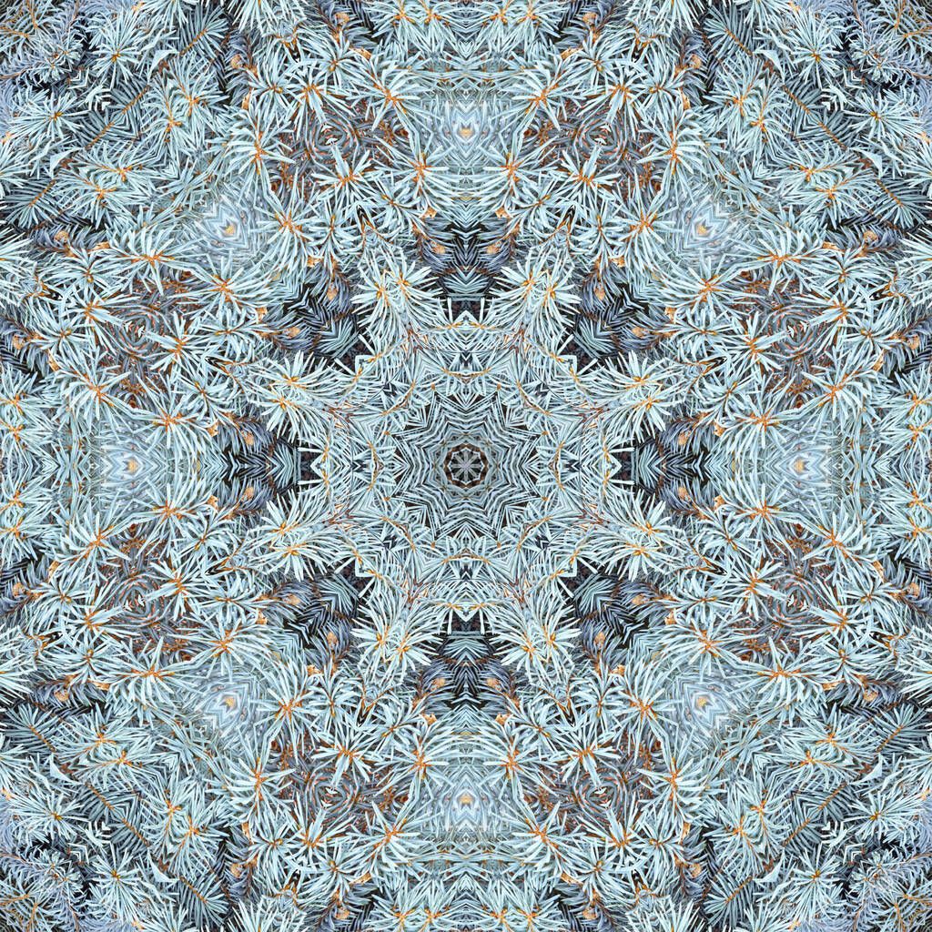 Mandala gris azul de abetos azules. Mandala hecha de objetos naturales ...