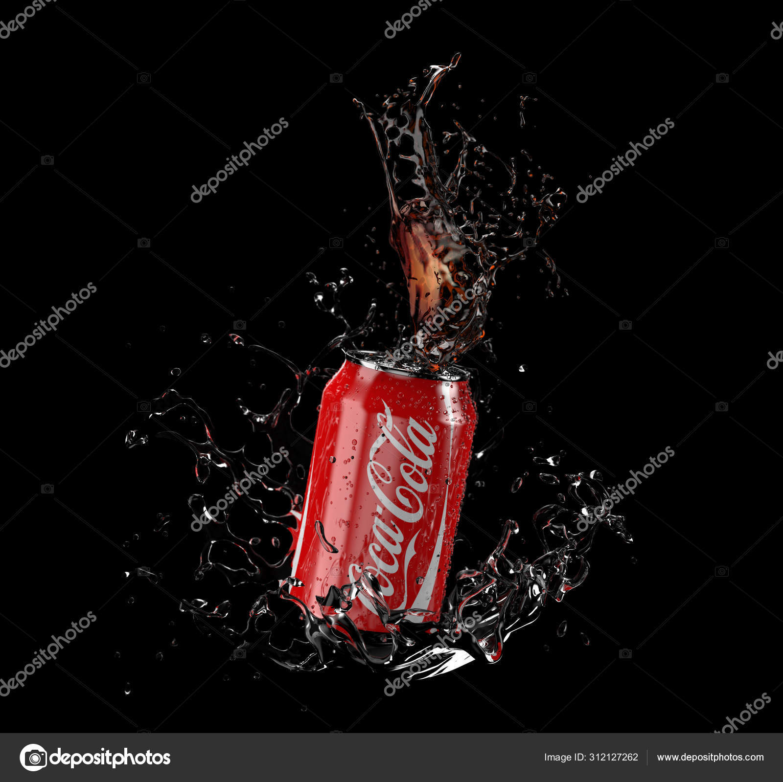 October 2019 Illustration Coca Cola Can Splash Isolated Black ...