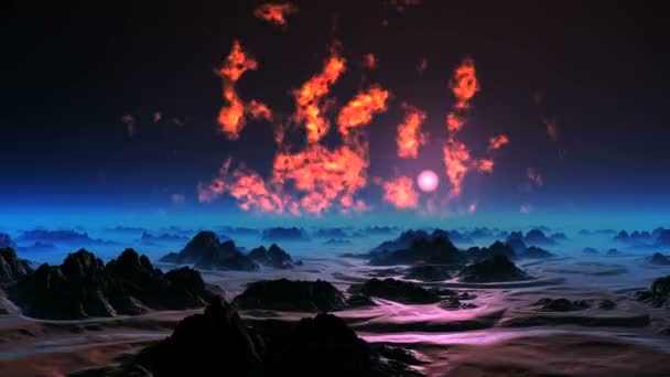 Burning Sky Alien Planet Dark Sky Flame Burns Hazy Horizon — Stock ...