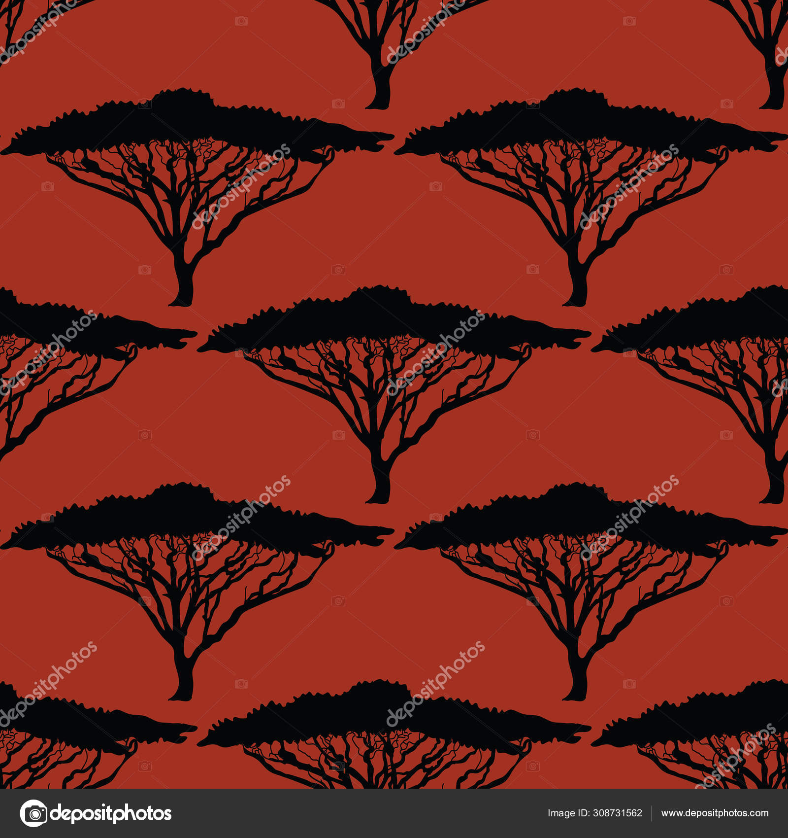 Beautiful hand-drawn African Tree seamless pattern background. — Stock ...