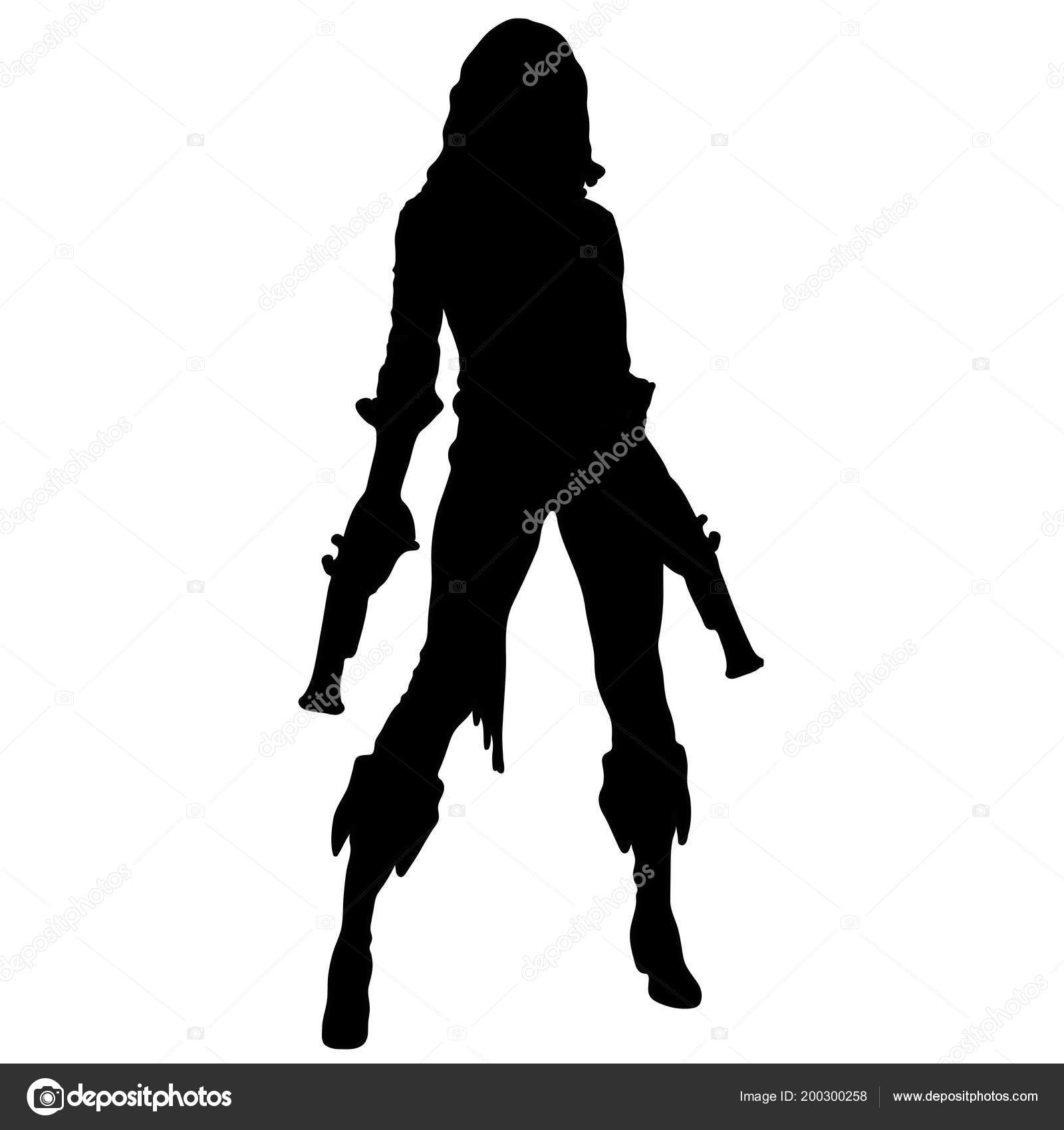 Silueta De Chica Con Pistola Vector