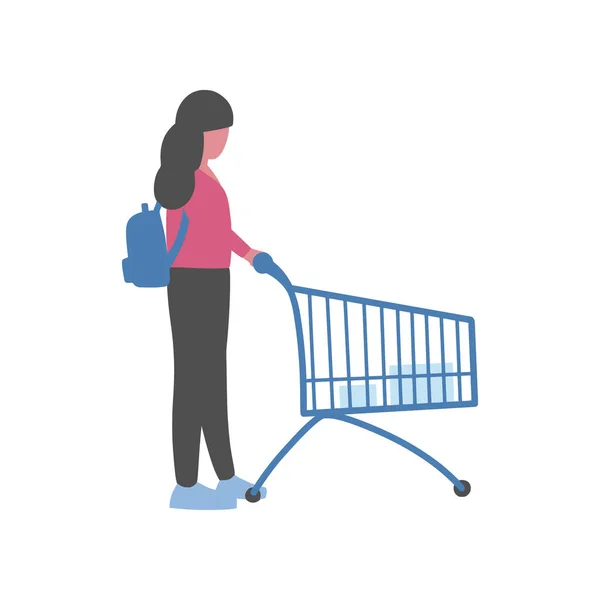 Homeless Woman Pushing Shopping Cart With Her Possessions Unemployment