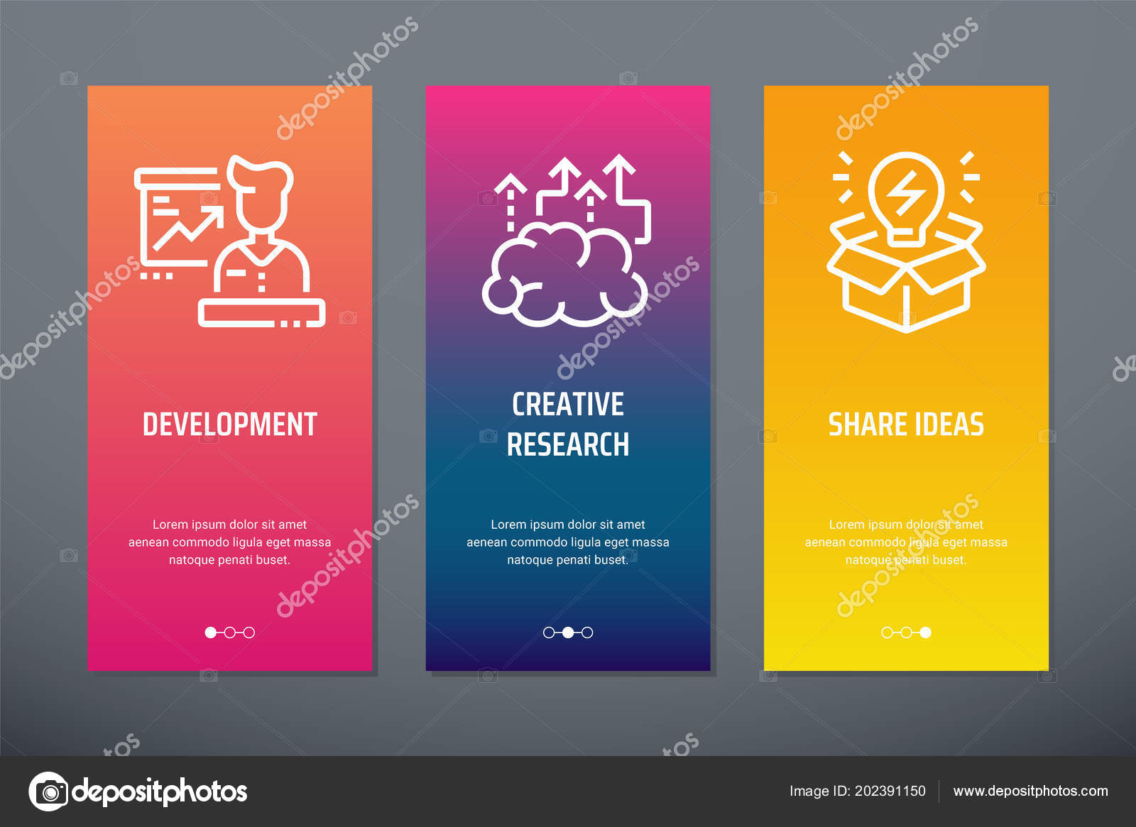 Development Creative Research Share Ideas Vertical Cards Strong Metaphors Template Stock Vector ...