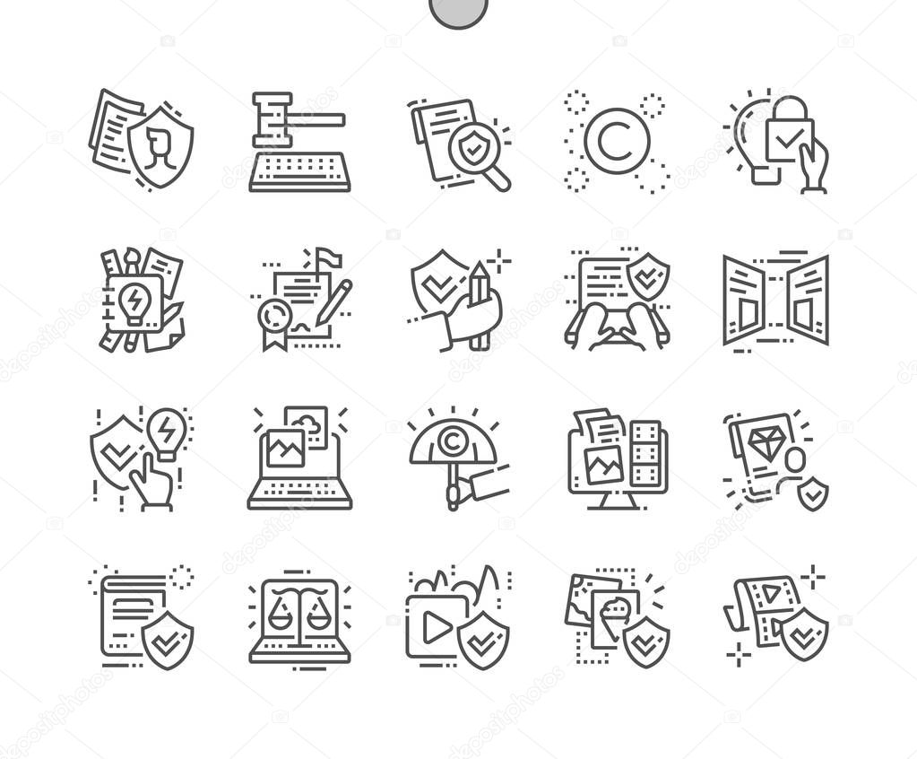 Derecho digital y copyright Pixel Perfect Vector Thin Line Iconos 30 2x ...