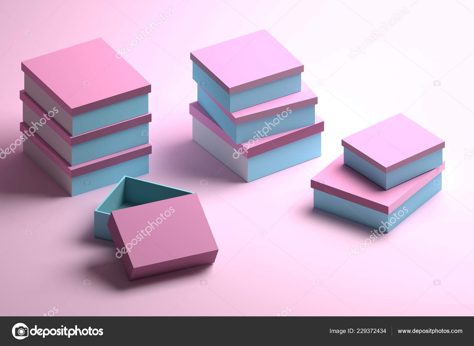 Many Stacked Packaging Boxes Blue Pink Colors Mock Presentation ...