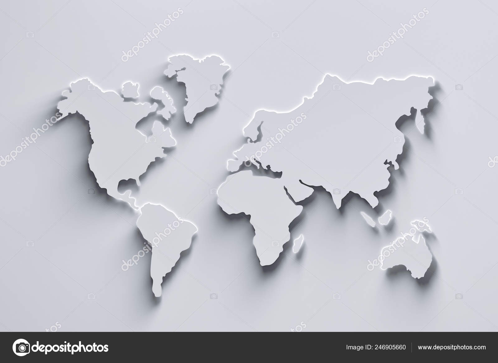 World Map White Colors Shadows Glowing Edges Illustration Stock Photo ...