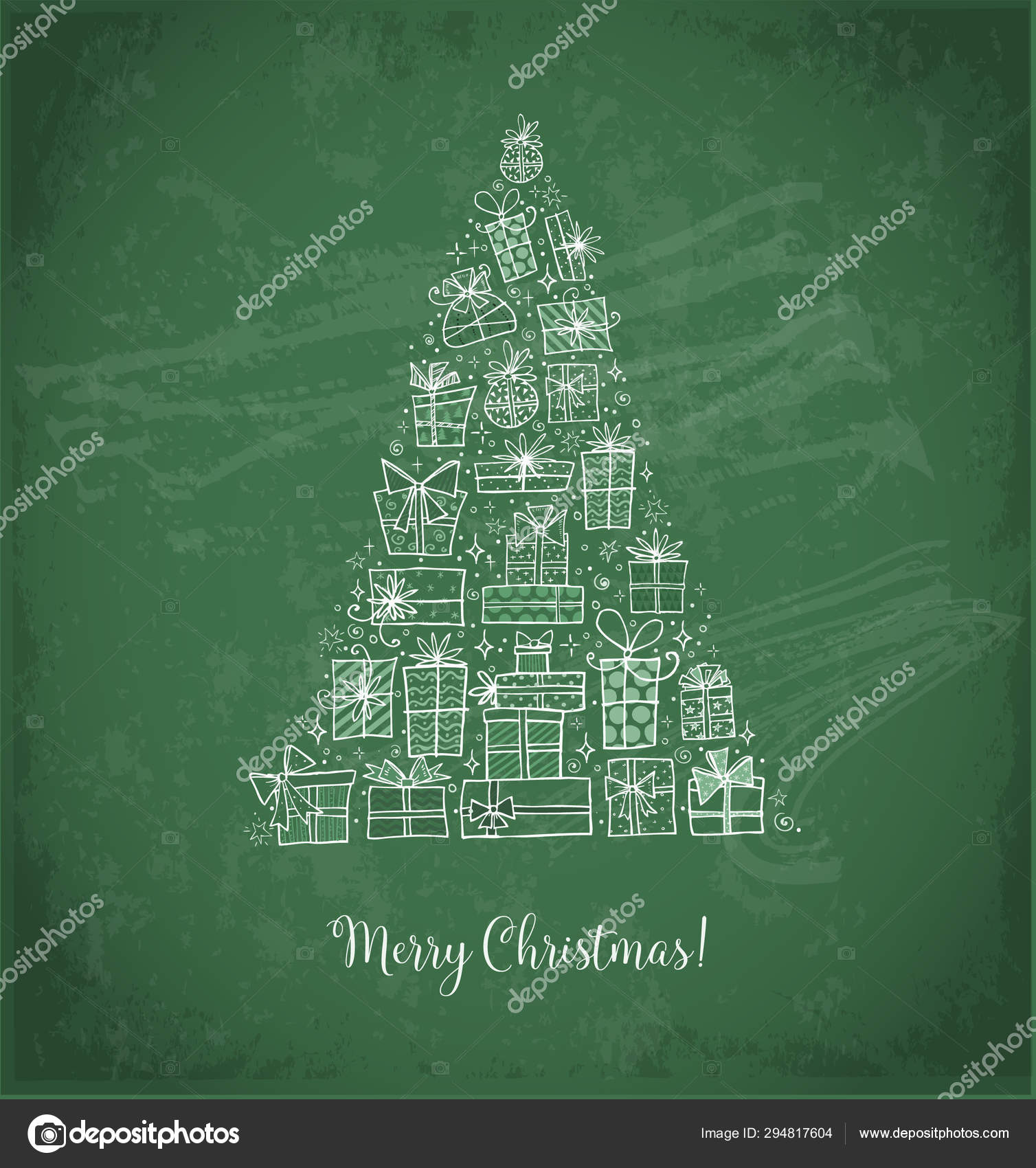 Outline Christmas Gift Boxes Christmas Tree Shape Green Background ...