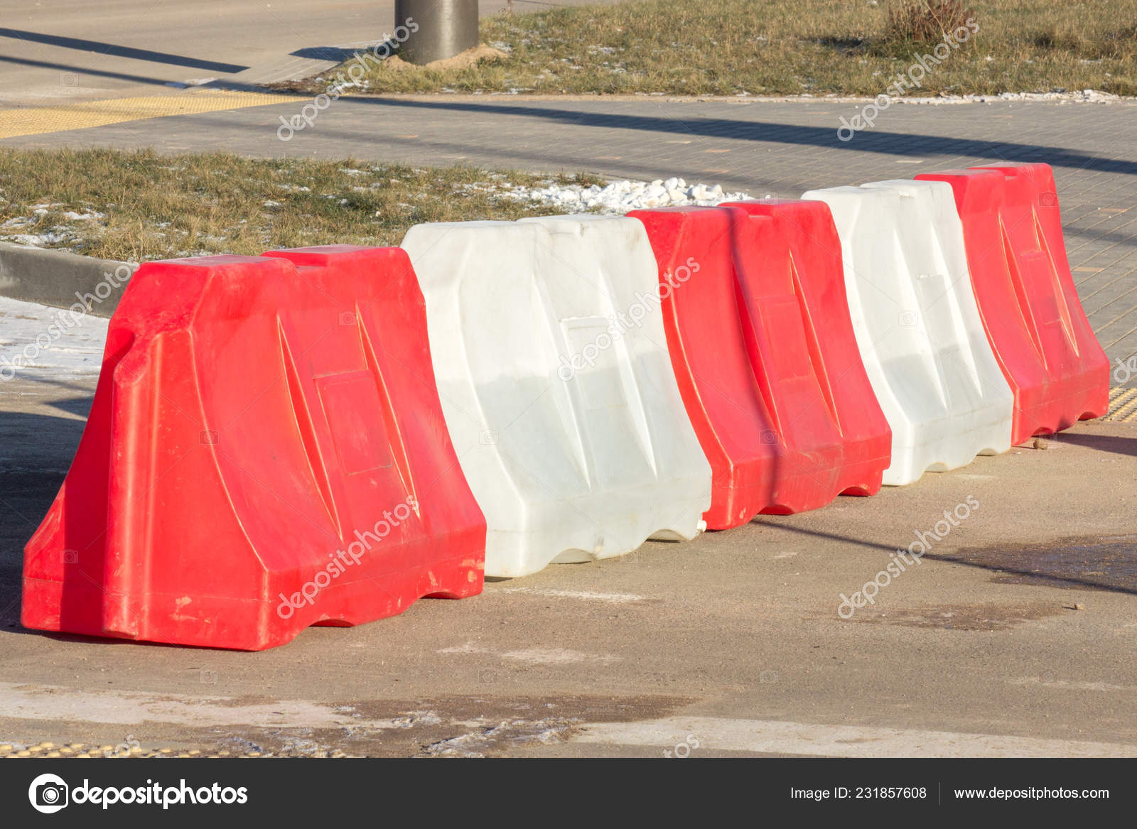 Plastic Red White Barrier Road Traffic Safety Restrictions Well Marked ...