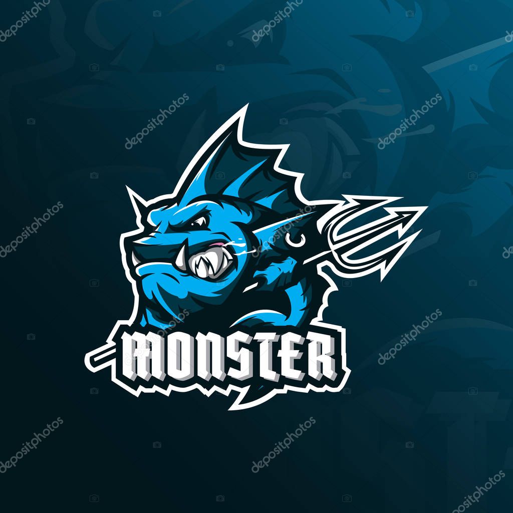 Logotipo Del Monstruo Azul Símbolo Del Logotipo Del Monstruo Del