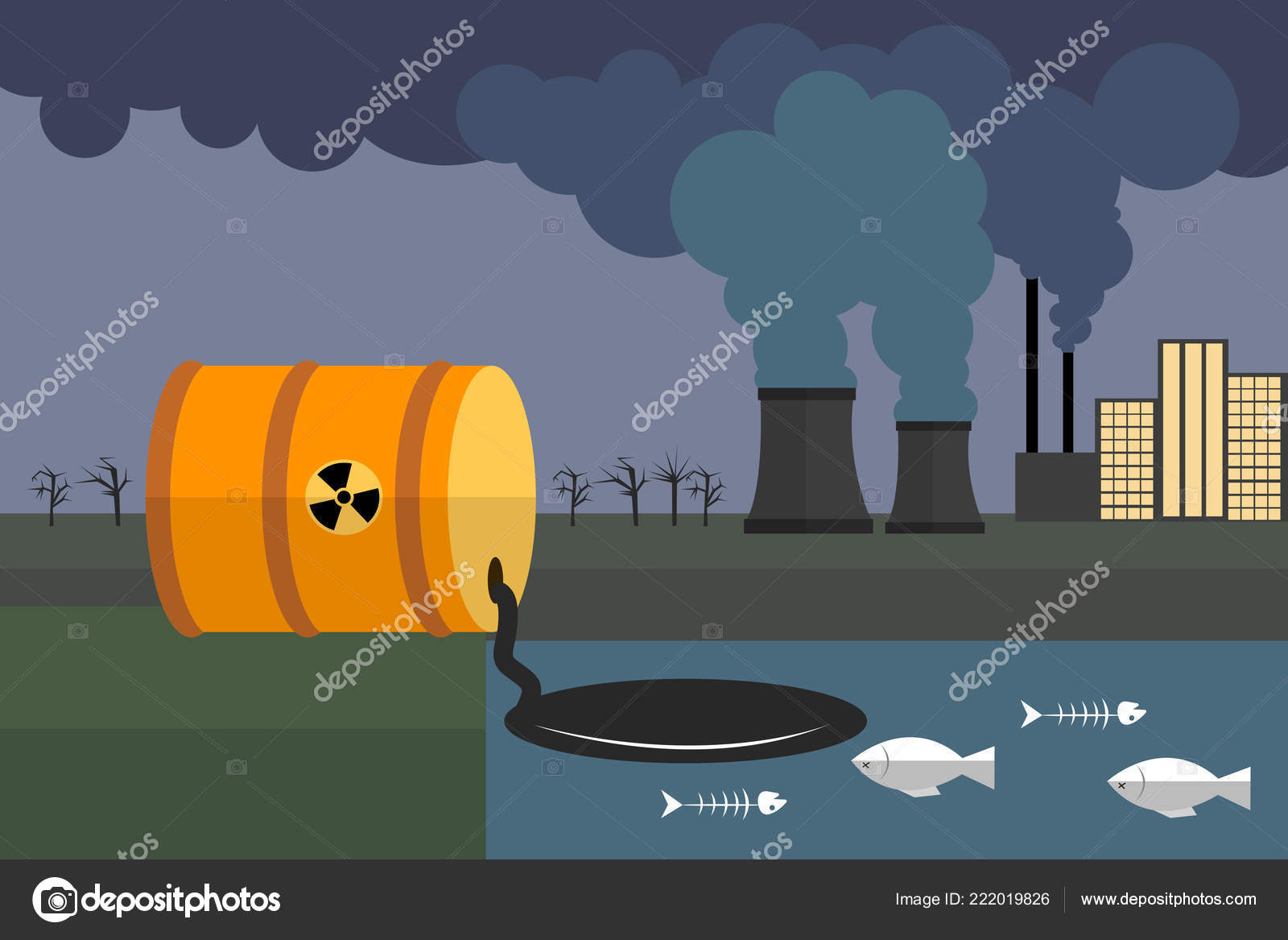Eps Vector Illustration Toxic Waste Pouring Water Background Smoking ...