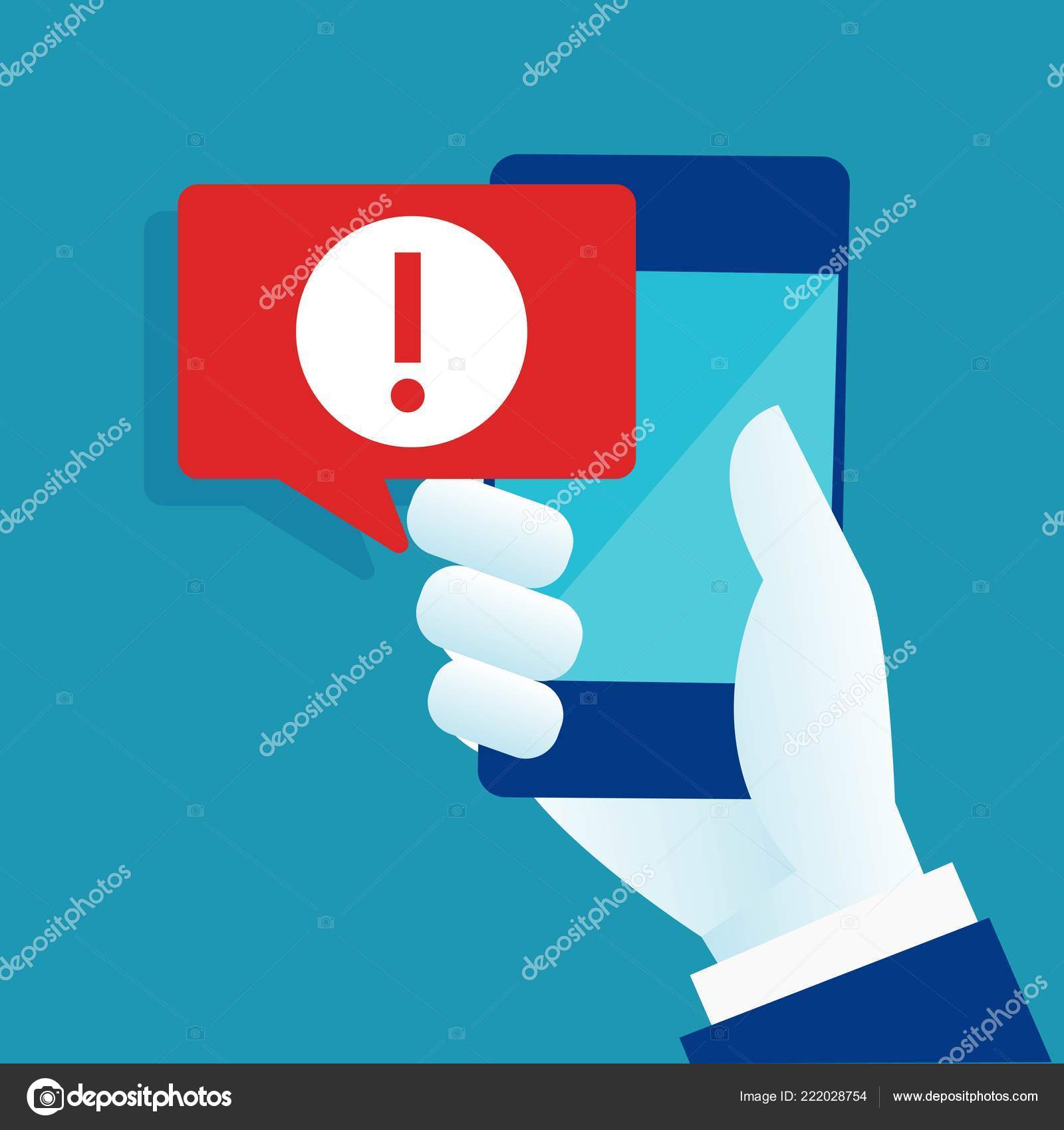 Concept Malware Notification Error Mobile Phone Blue Background Attention Message Stock Vector ...