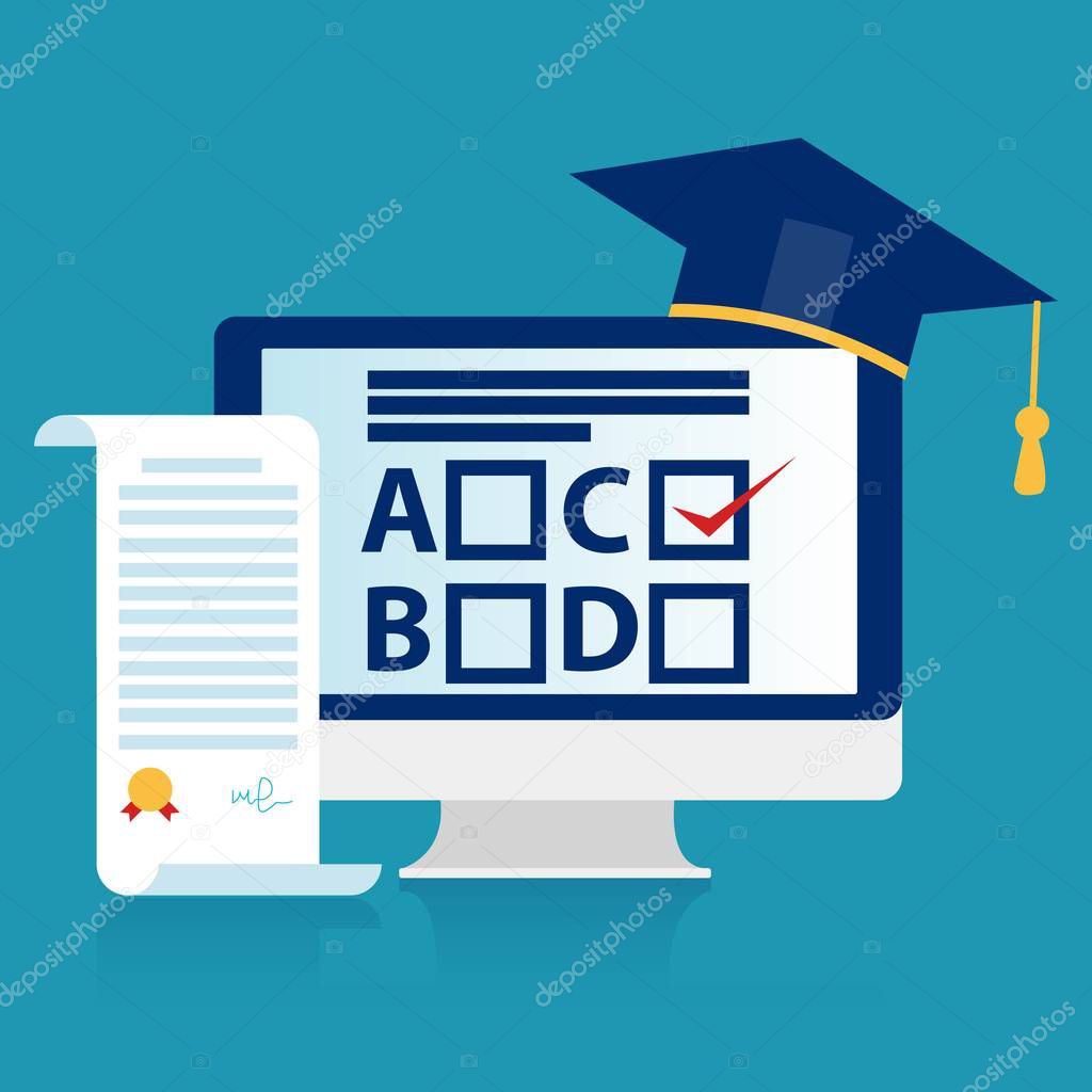 Concepto de examen en l nea, haciendo la prueba. Educaci n Virtual y Estudios. Eps 10 Ilustraci ...