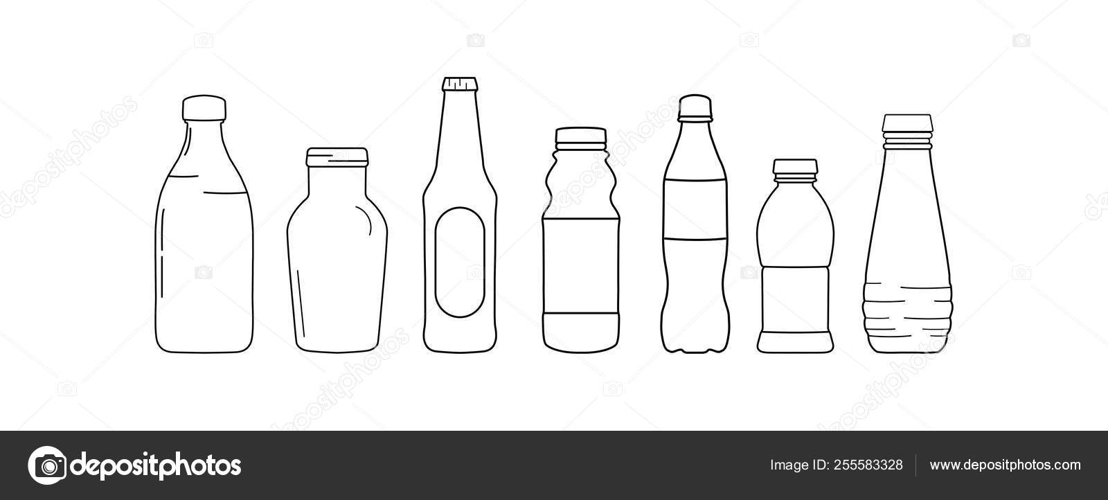 Set of bottle lines icons on white background - vector illustrat Stock ...