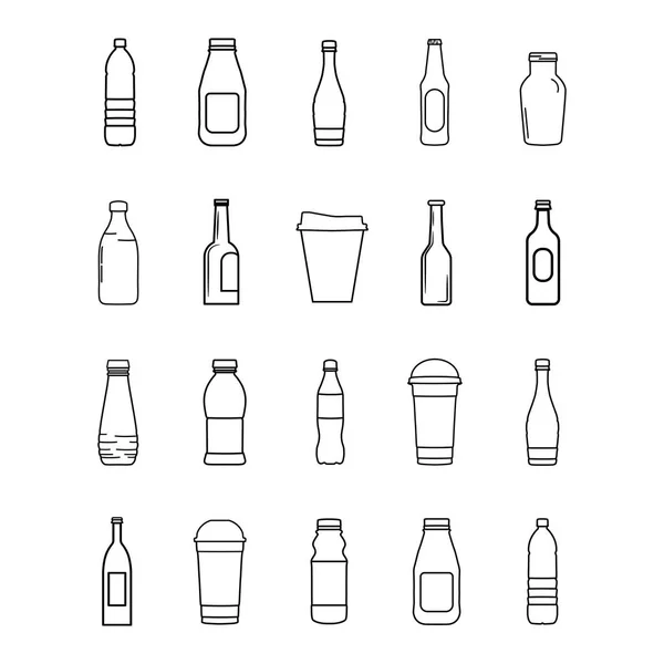 Set of bottle lines icons on white background - vector illustrat Stock ...