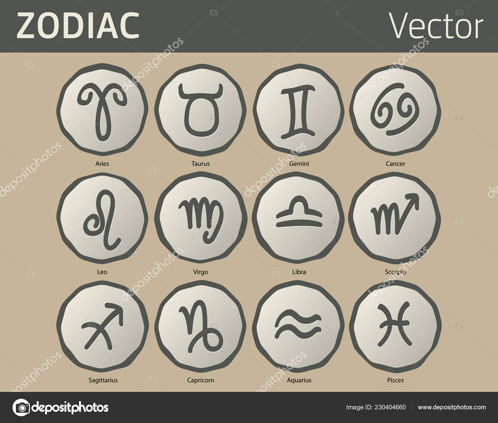 Twelve Antique Zodiac Symbols Old Coins — Stock Vector © Maxal Tamor
